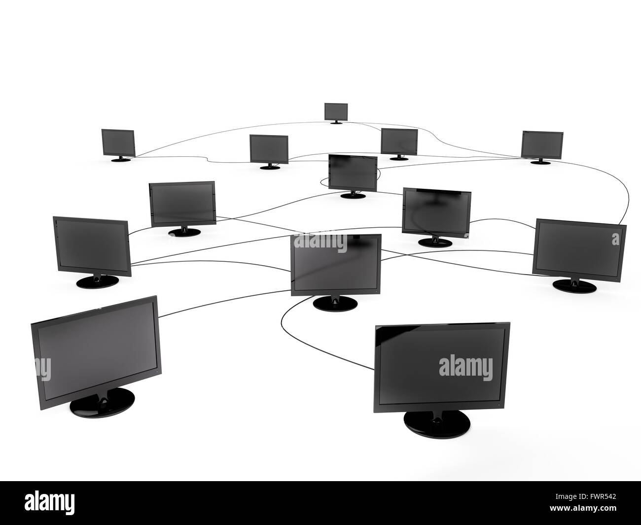 Connected computer monitors isolated on a white background Stock Photo ...