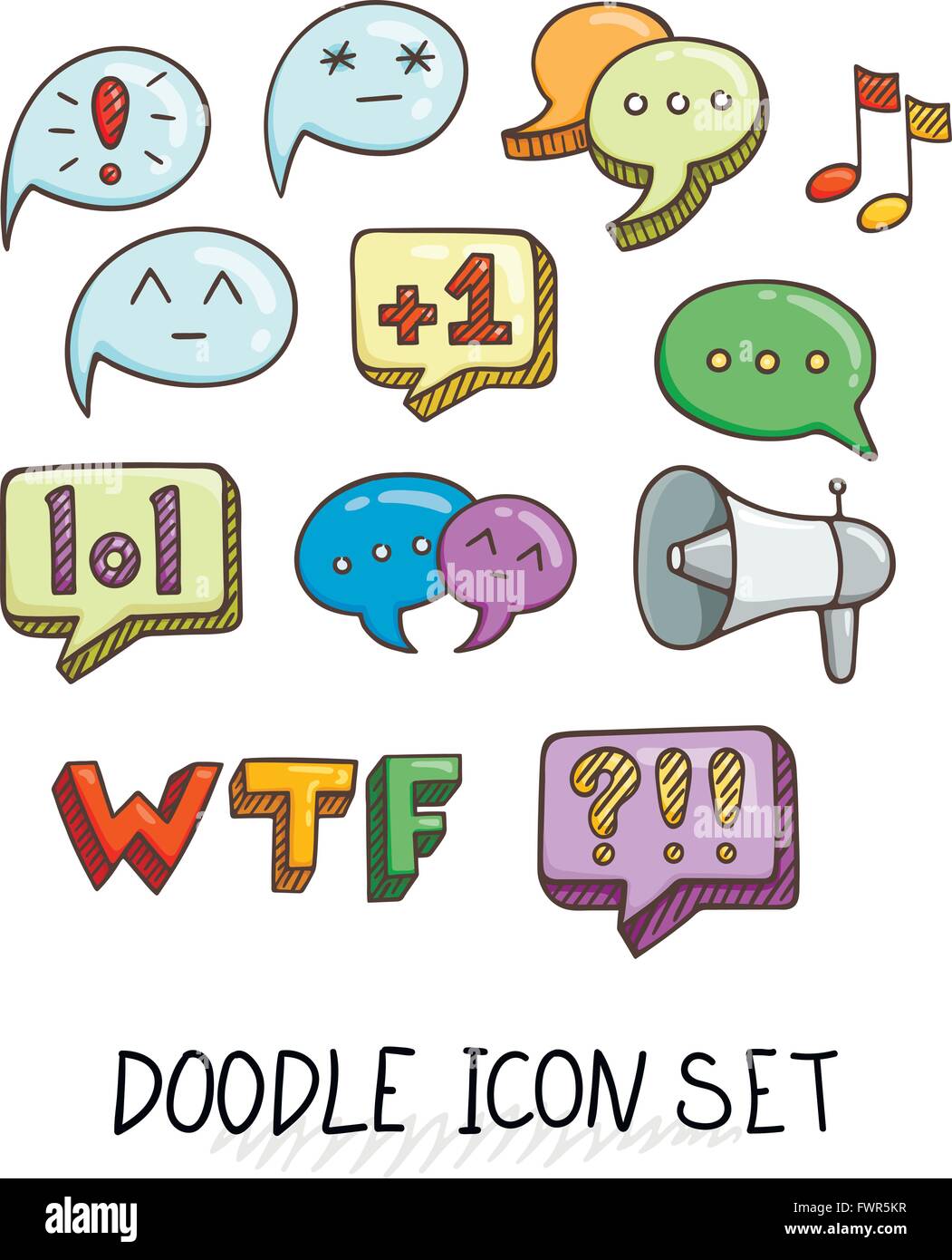 Set of Universal Doodle Icons. Bright Colors and Variety of Topics ...