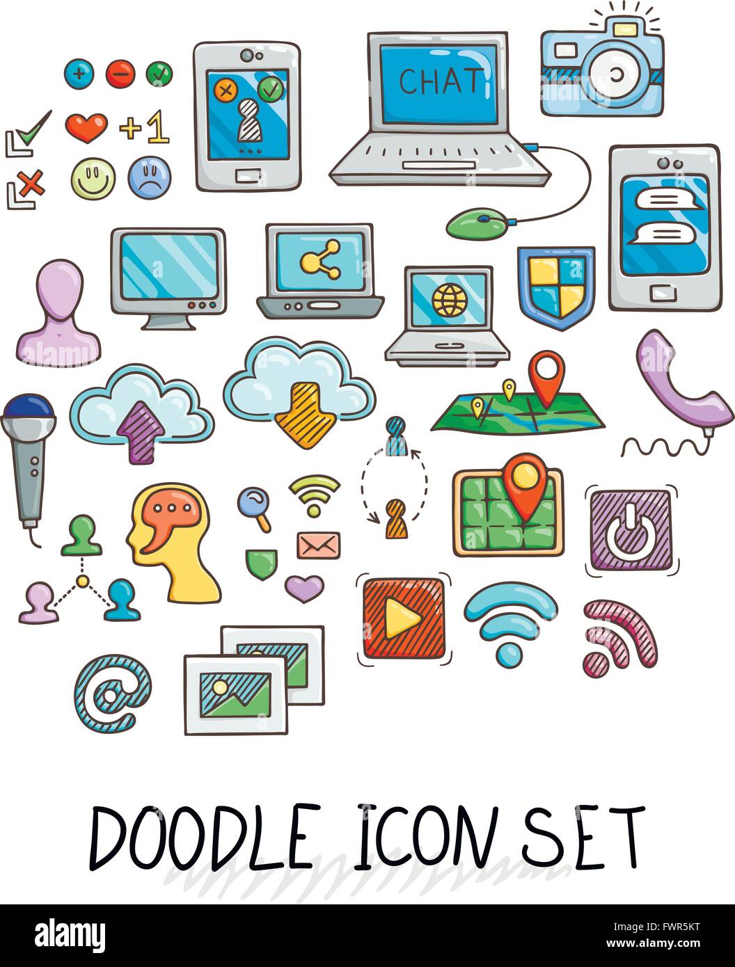 Set of Universal Doodle Icons. Bright Colors and Variety of Topics ...