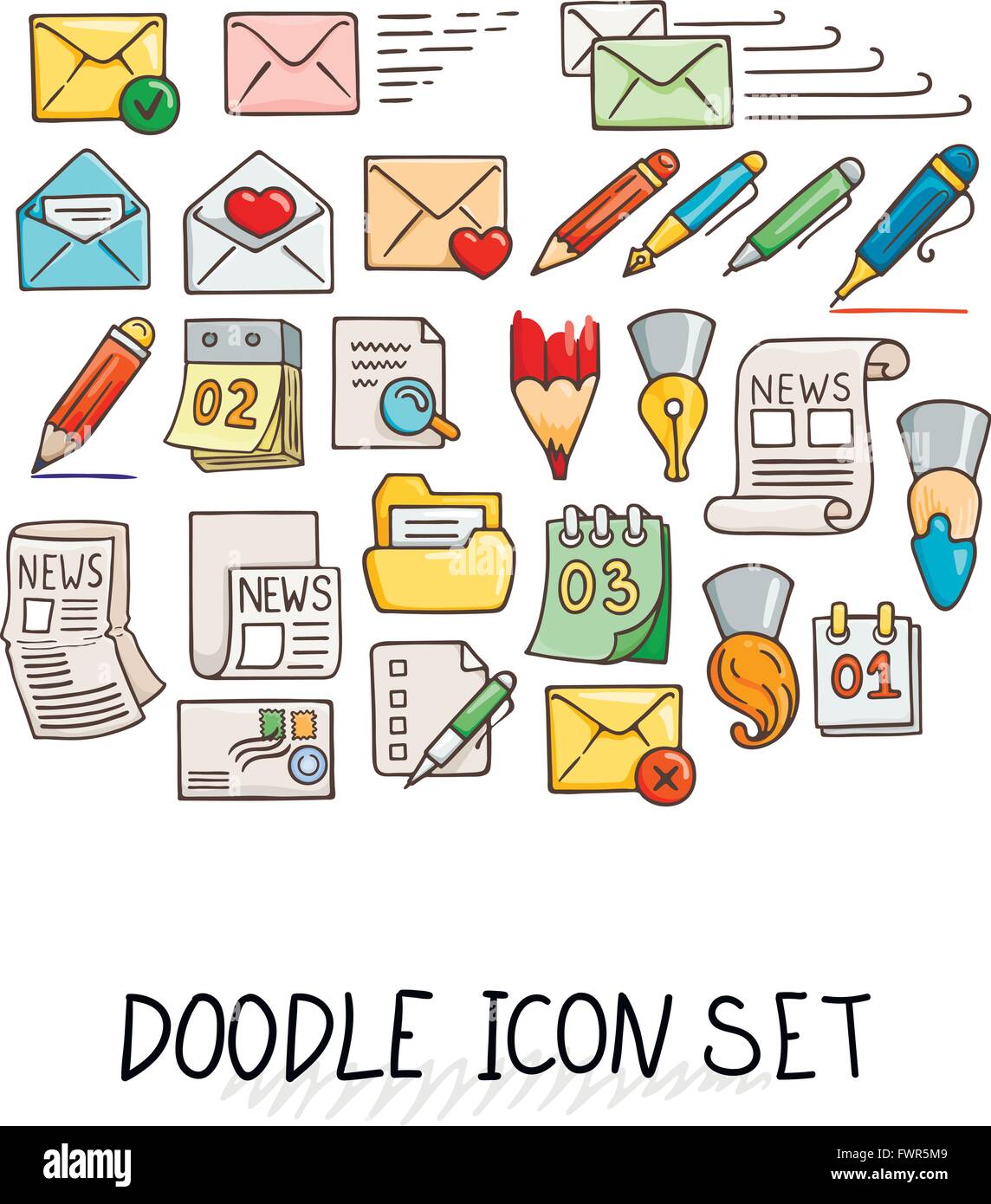 Set of Universal Doodle Icons. Bright Colors and Variety of Topics ...