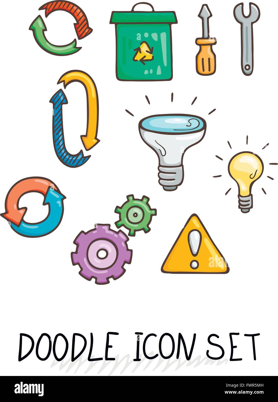 Set of Universal Doodle Icons. Bright Colors and Variety of Topics ...