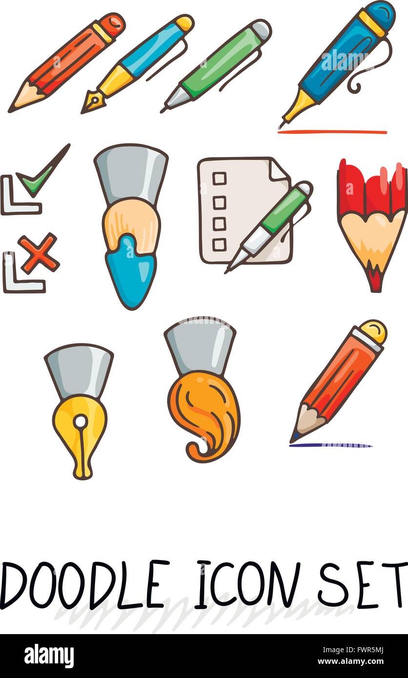 Set of Universal Doodle Icons. Bright Colors and Variety of Topics ...