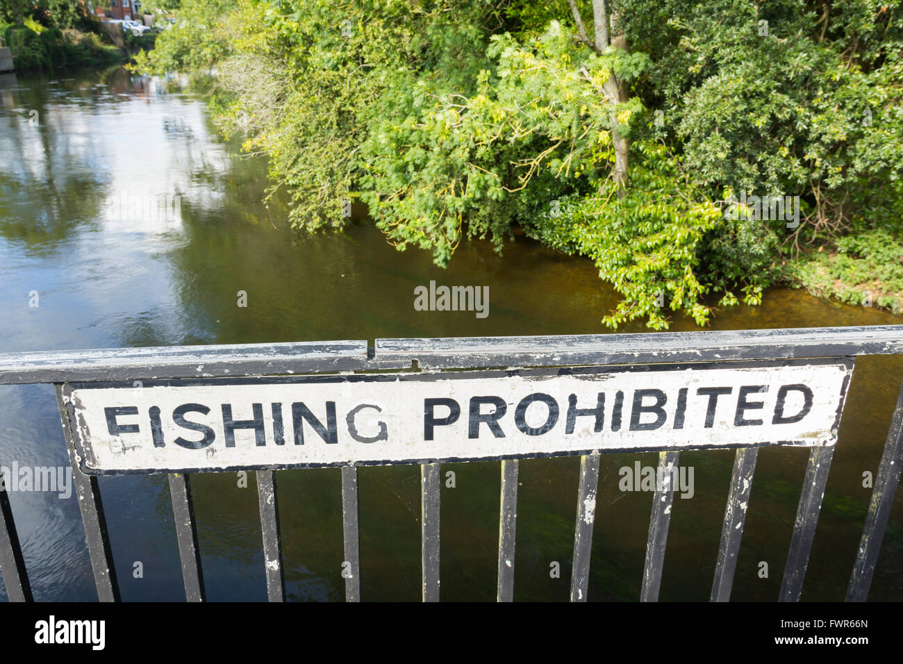 Fishing prohibited sign on the bridge over the River Avon at ...