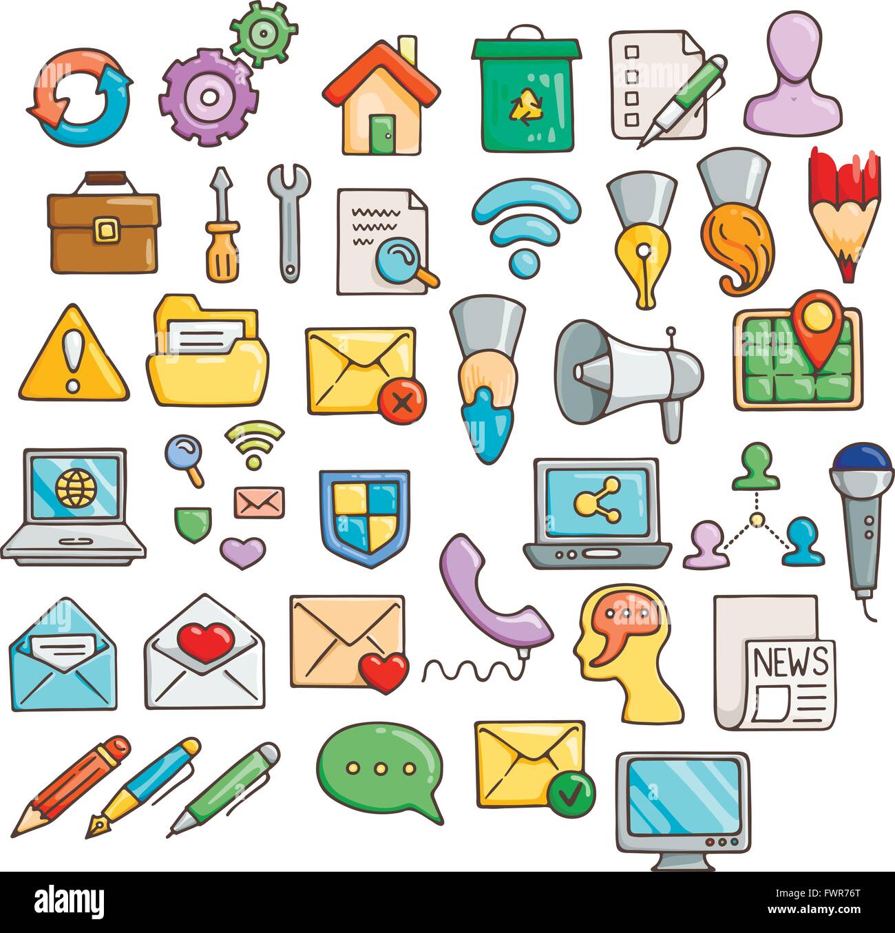 Set of Universal Doodle Icons. Bright Colors and Variety of Topics ...