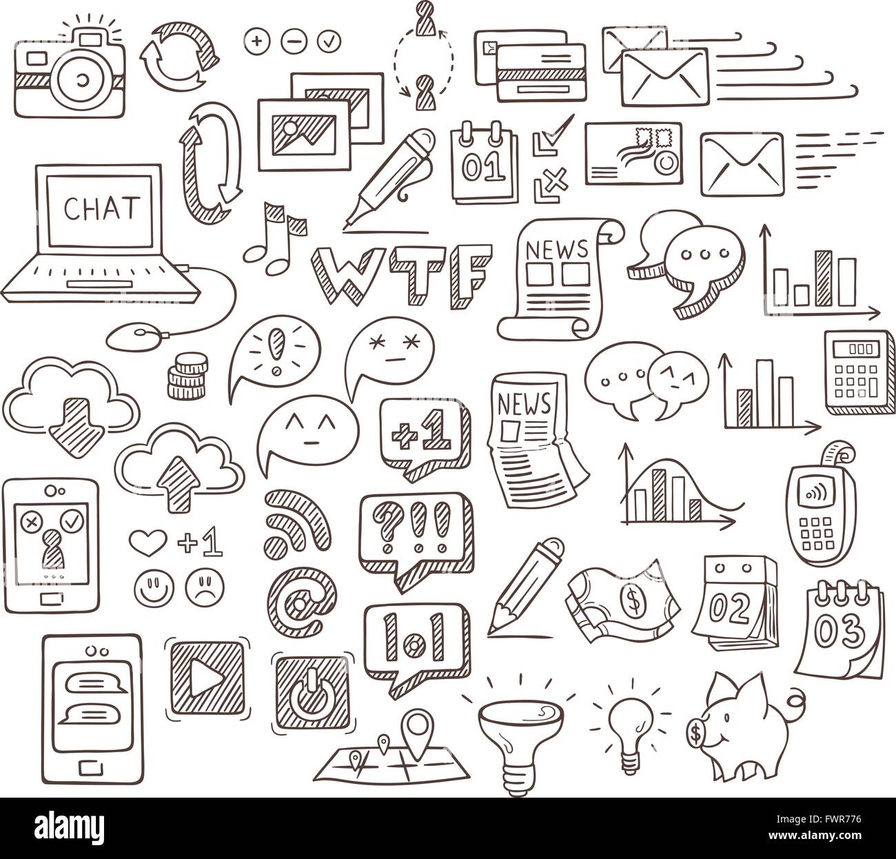 Set of Universal Doodle Icons. Variety of Topics Stock Vector Image ...