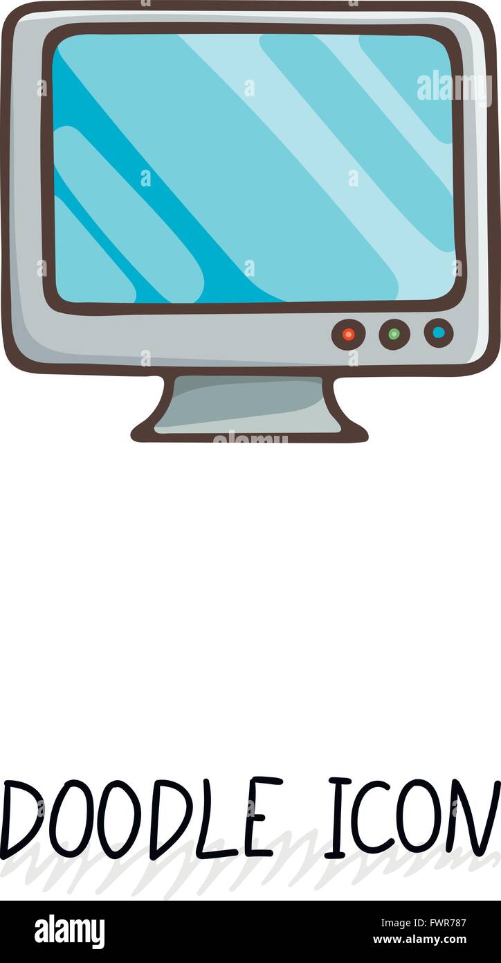 Doodle icon of monitor. Desktop computer, monoblock Stock Vector Image ...
