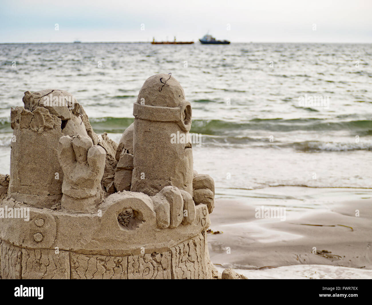 Sandcastle with the Minions looking out to sea in summer Salty Brine ...