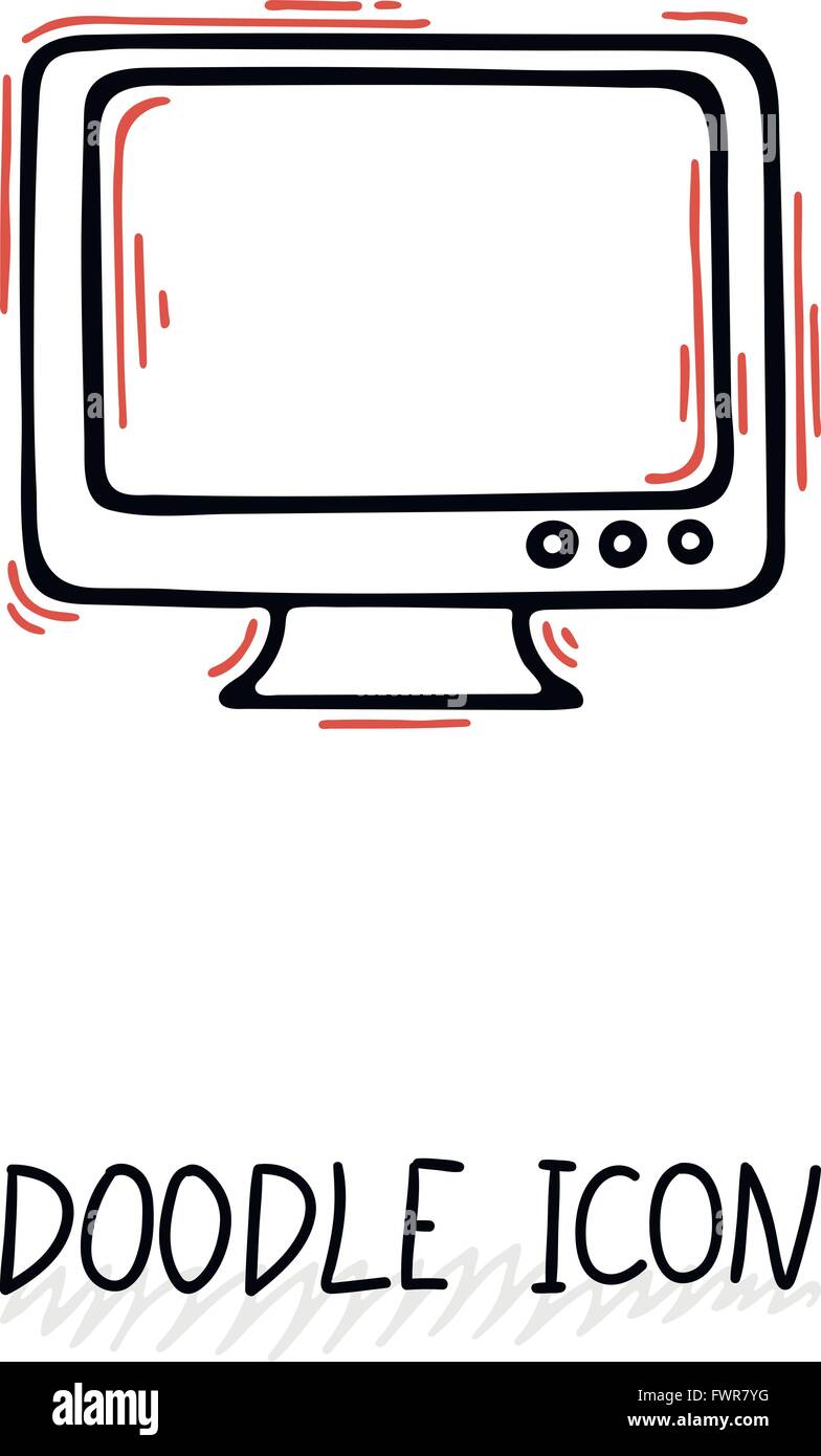 Doodle icon of monitor. Desktop computer, monoblock Stock Vector Image ...