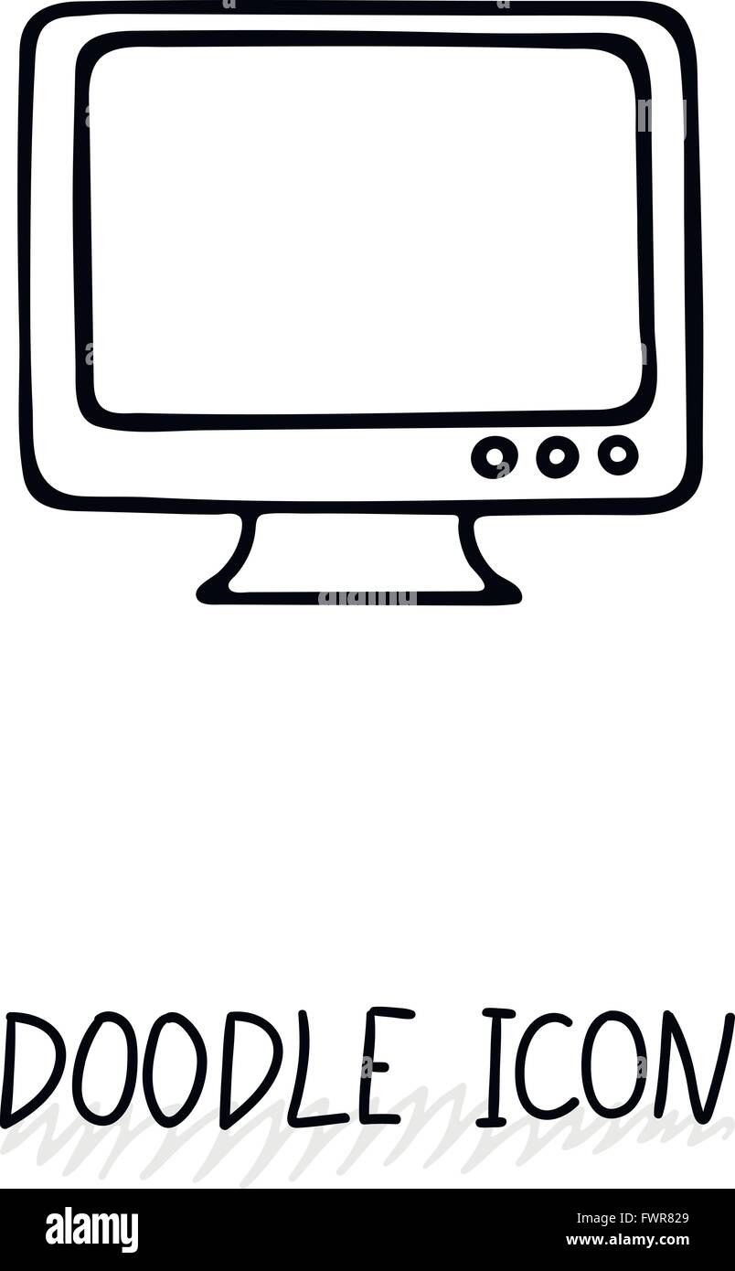 Doodle icon of monitor. Desktop computer, monoblock Stock Vector Image ...