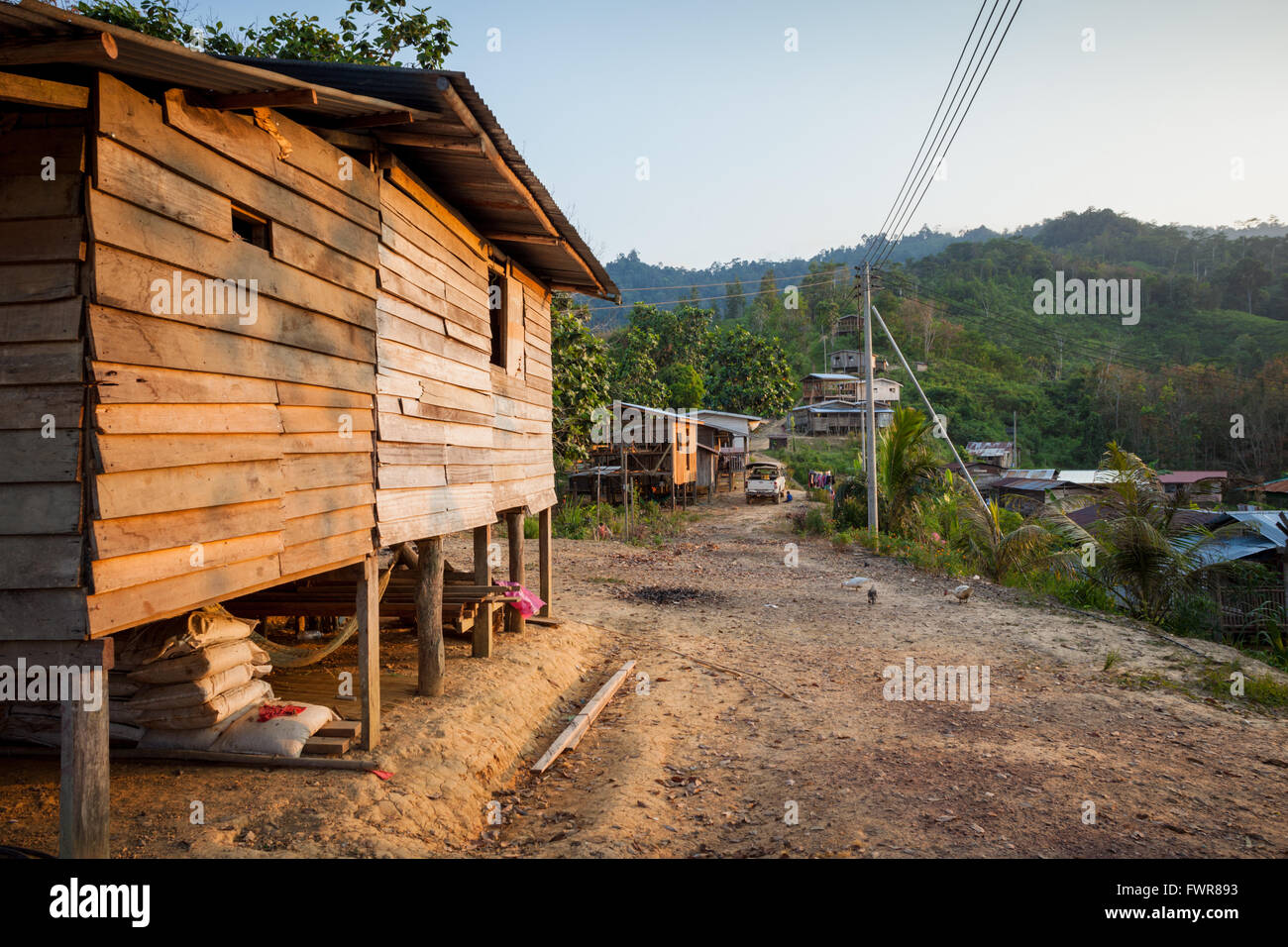 Village in northern Sabah, Kampang Lingkabungan showing traditional ...