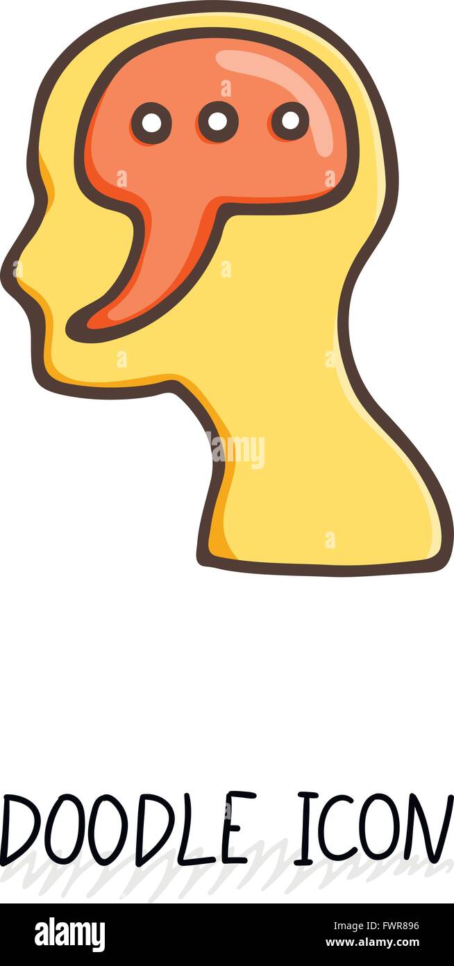 Doodle icon with human head. Symbol think and speak Stock Vector Image ...