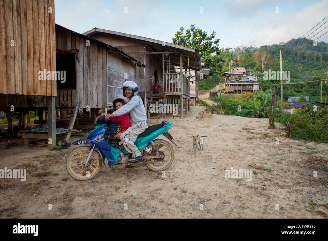 Village in northern Sabah, Kampang Lingkabungan showing traditional ...