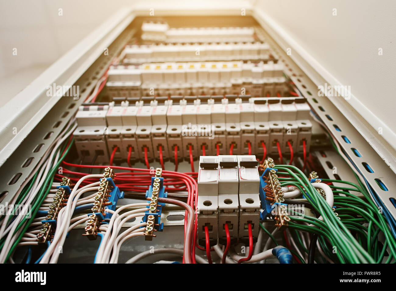 Close up view of electrical panel with fuses and contactors Stock Photo ...