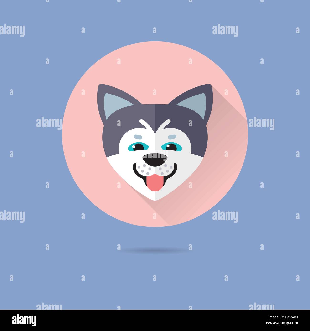 Siberian husky dog flat design long shadow vector icon in circle on ...