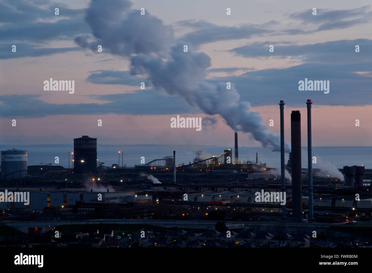 Tata Steel works, Port Talbot, South Wales, UK. Twilight scene at Port ...