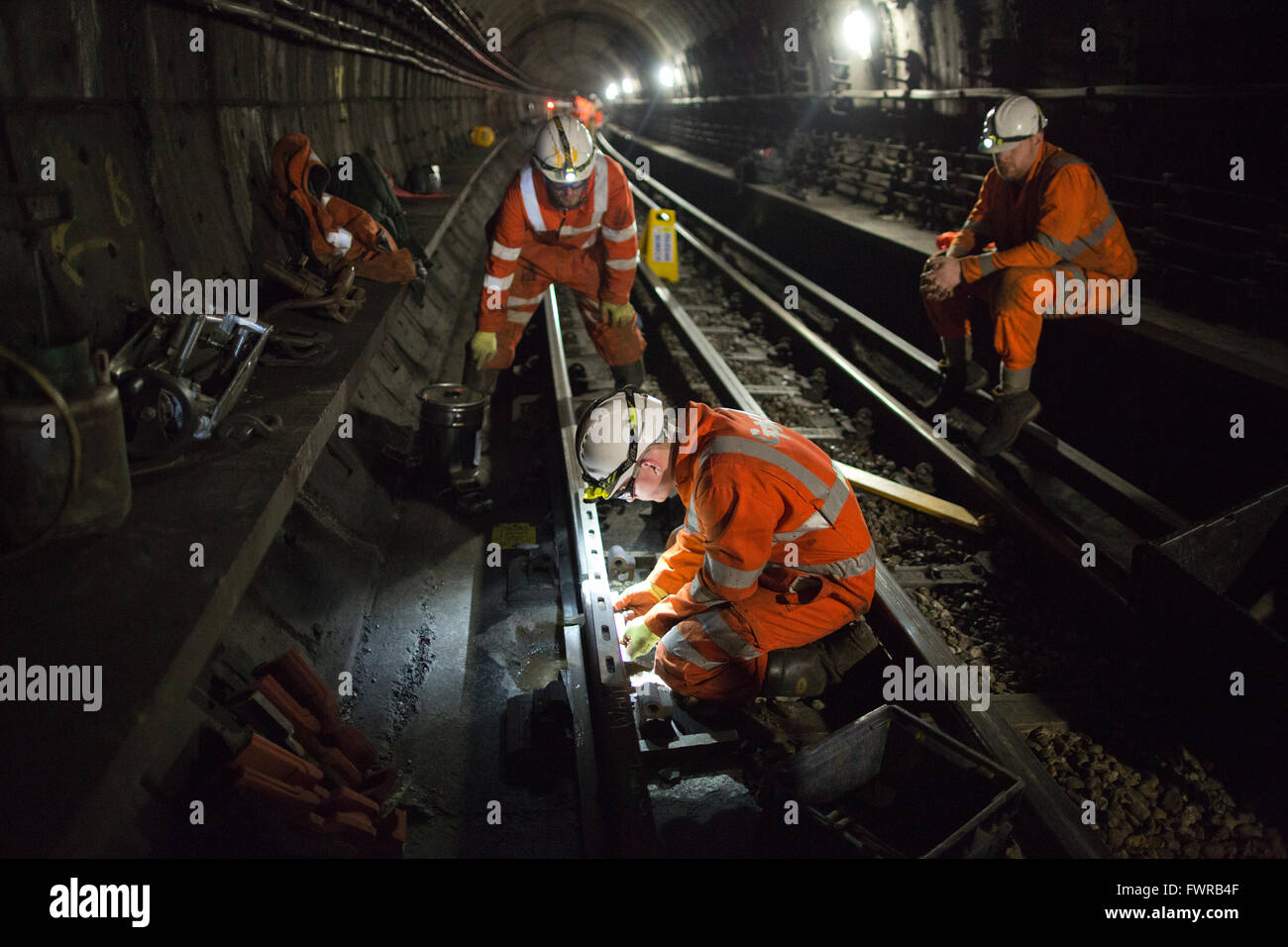 Engineers prepare replacement track components before using thermite ...