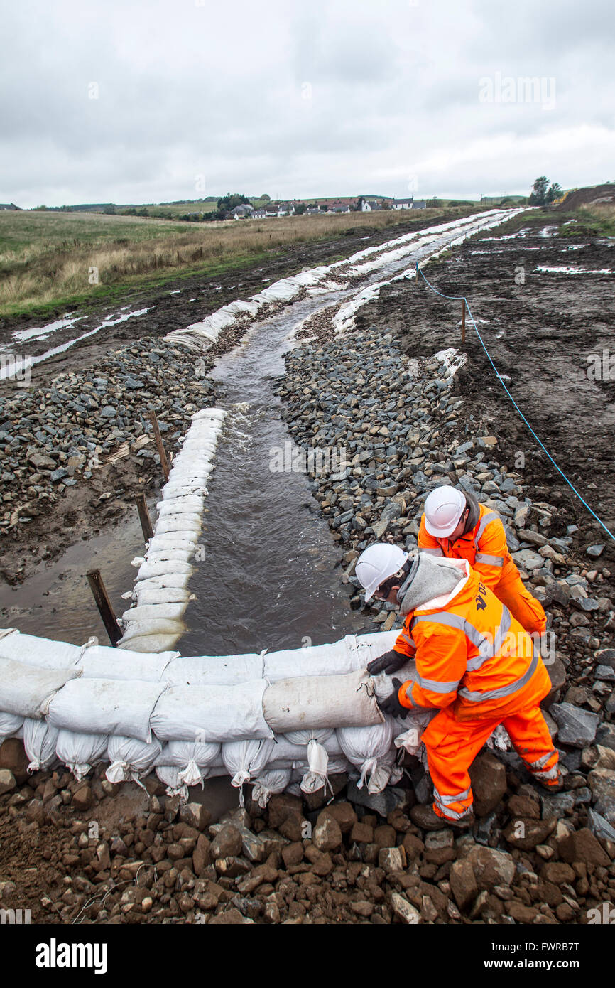 Flood defenses being put in place during Borders Railway Construction ...