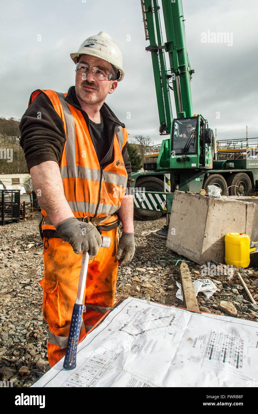Construction workers working on Borders Railway construction, preparing ...