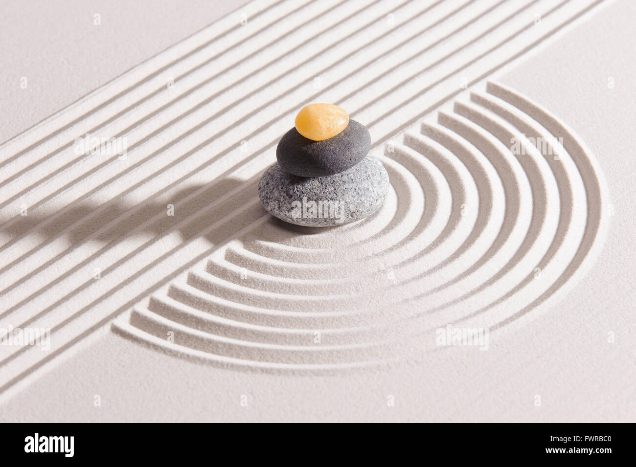 Japanese ZEN garden with stone in raked sand Stock Photo - Alamy