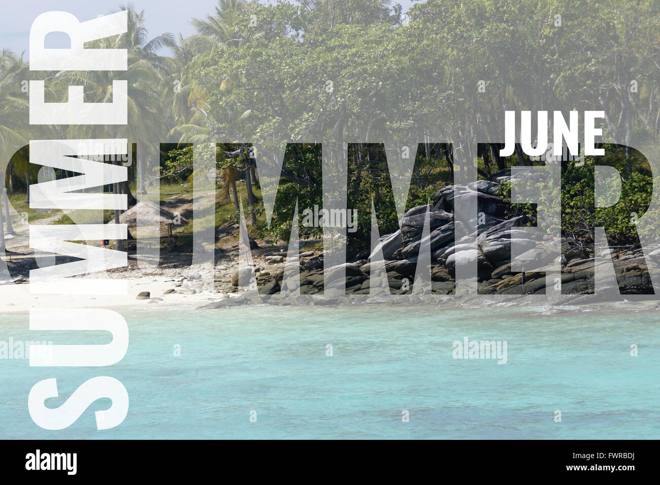 summer june postcard with sea and small beach background Stock Photo ...