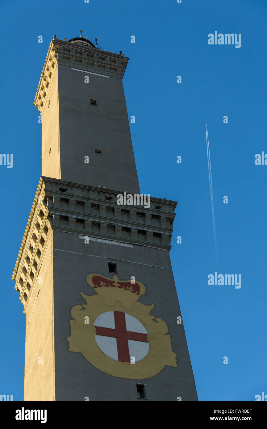 lantern of Genoa and a jet at high altitude Stock Photo - Alamy