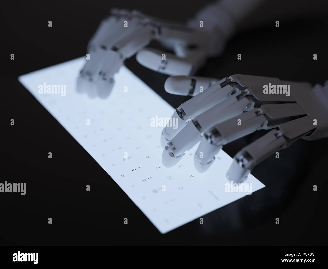 Robot typing on conceptual self-illuminated keyboard Stock Photo - Alamy