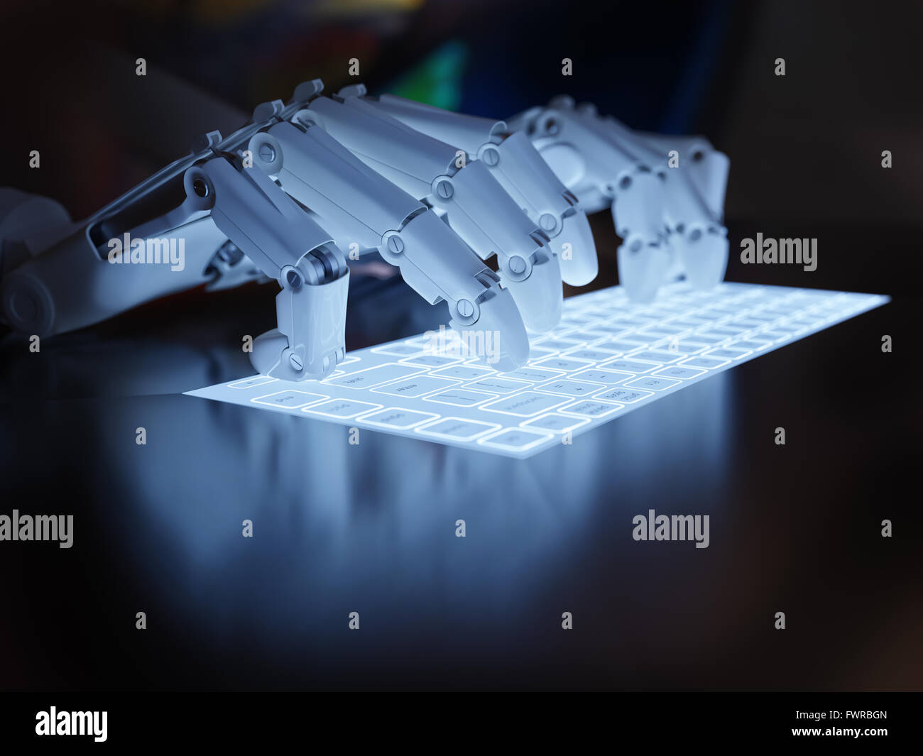 Robot typing on conceptual self-illuminated keyboard Stock Photo - Alamy
