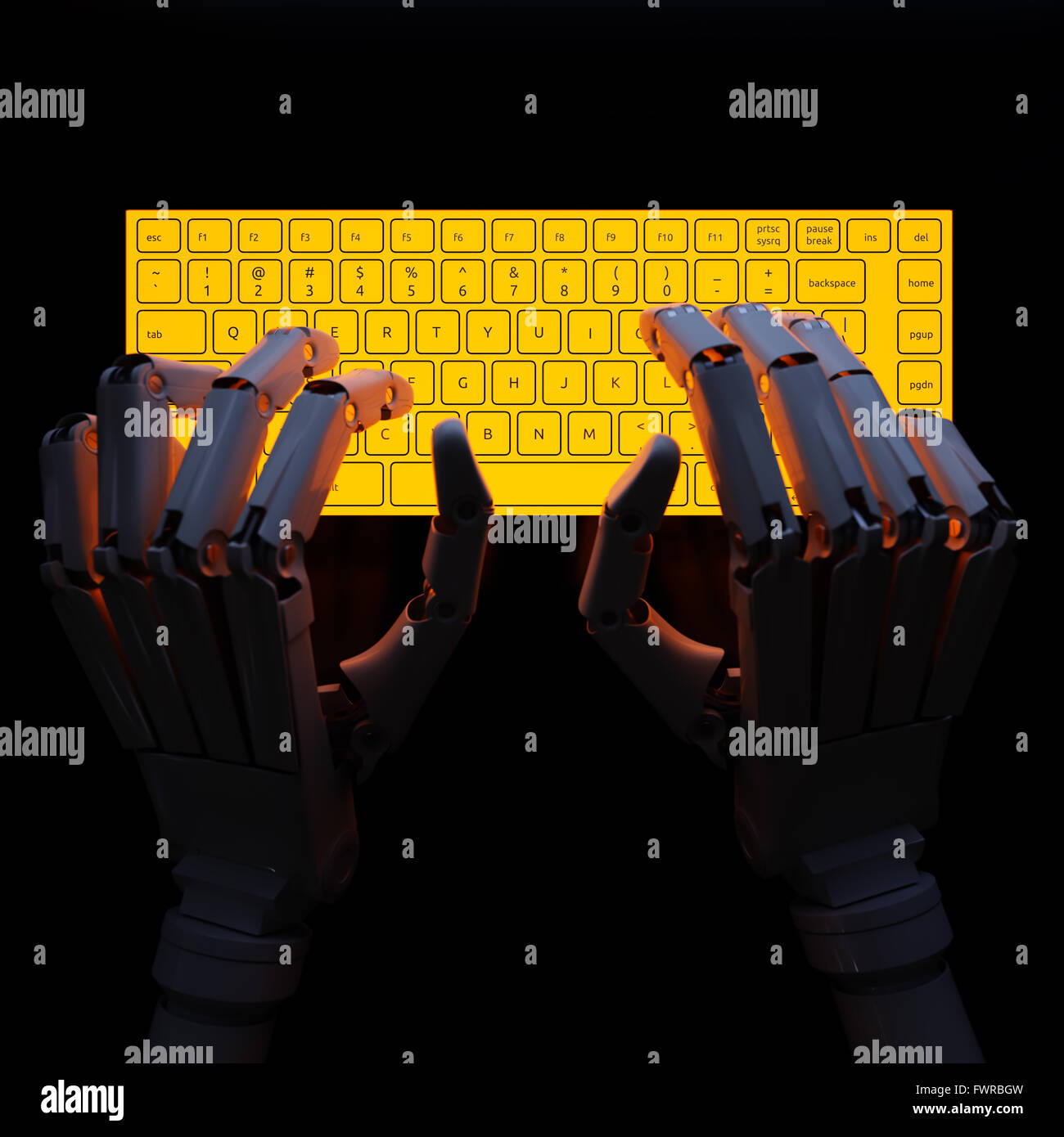 Robot typing on conceptual self-illuminated keyboard Stock Photo - Alamy