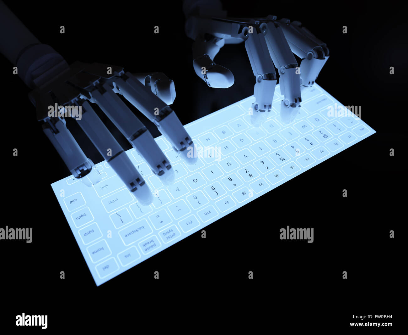Robot typing on conceptual self-illuminated keyboard Stock Photo - Alamy