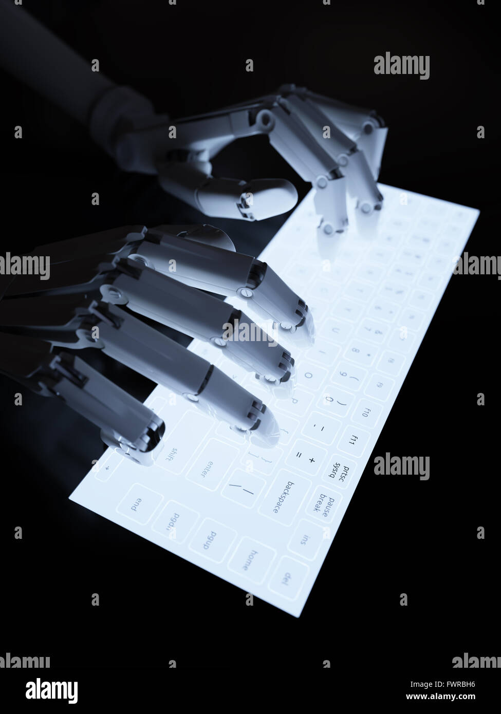 Robot typing on conceptual self-illuminated keyboard Stock Photo - Alamy