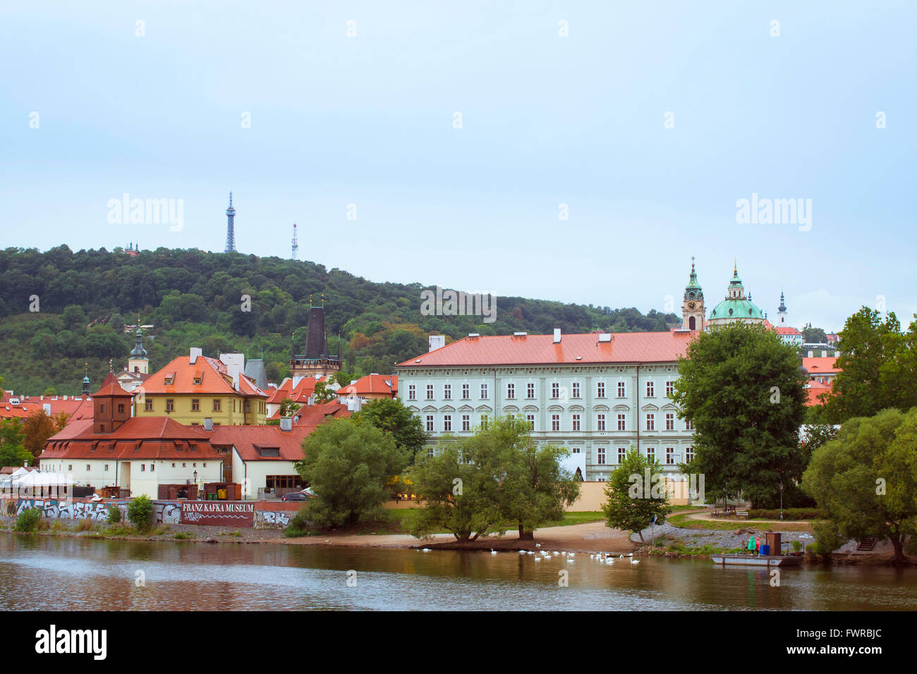 Scenic summer aerial view of the Old Town pier architecture over Vltava ...