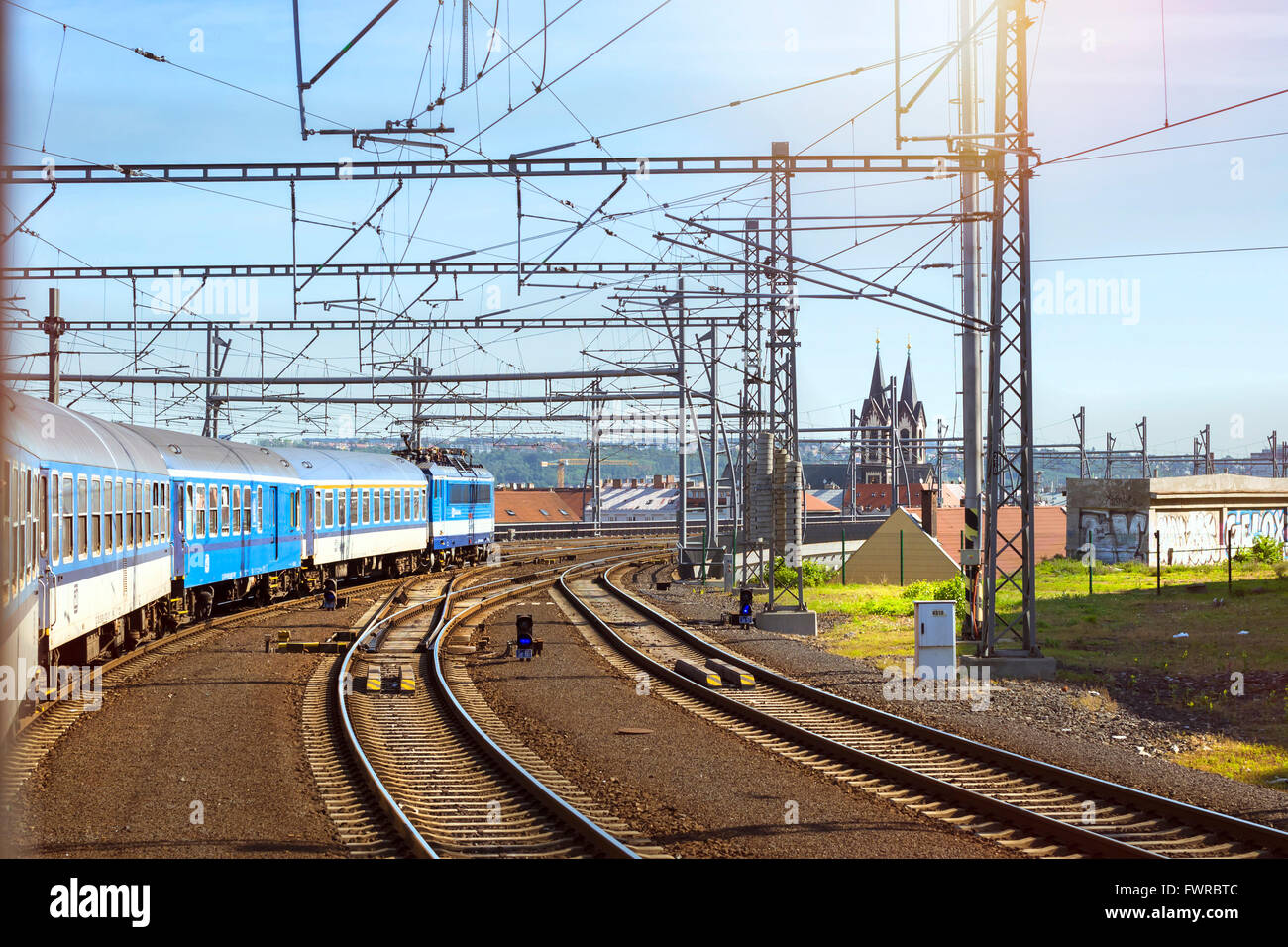 PRAGUE, CZECH REPUBLIC - AUGUST 26, 2015: Passenger train departs from ...
