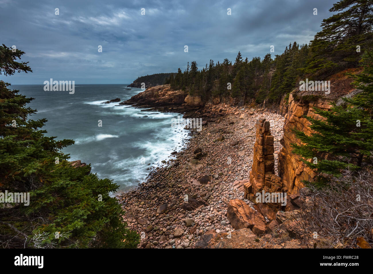 Monument Cove on a gray day in Acadia National Park, Mount Desert ...