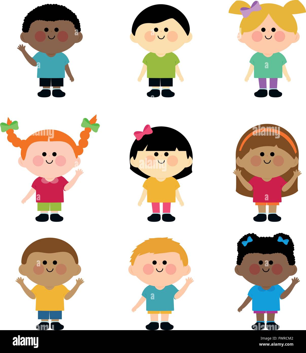 A happy multi ethnic group of children. Cute diverse cheerful kids ...