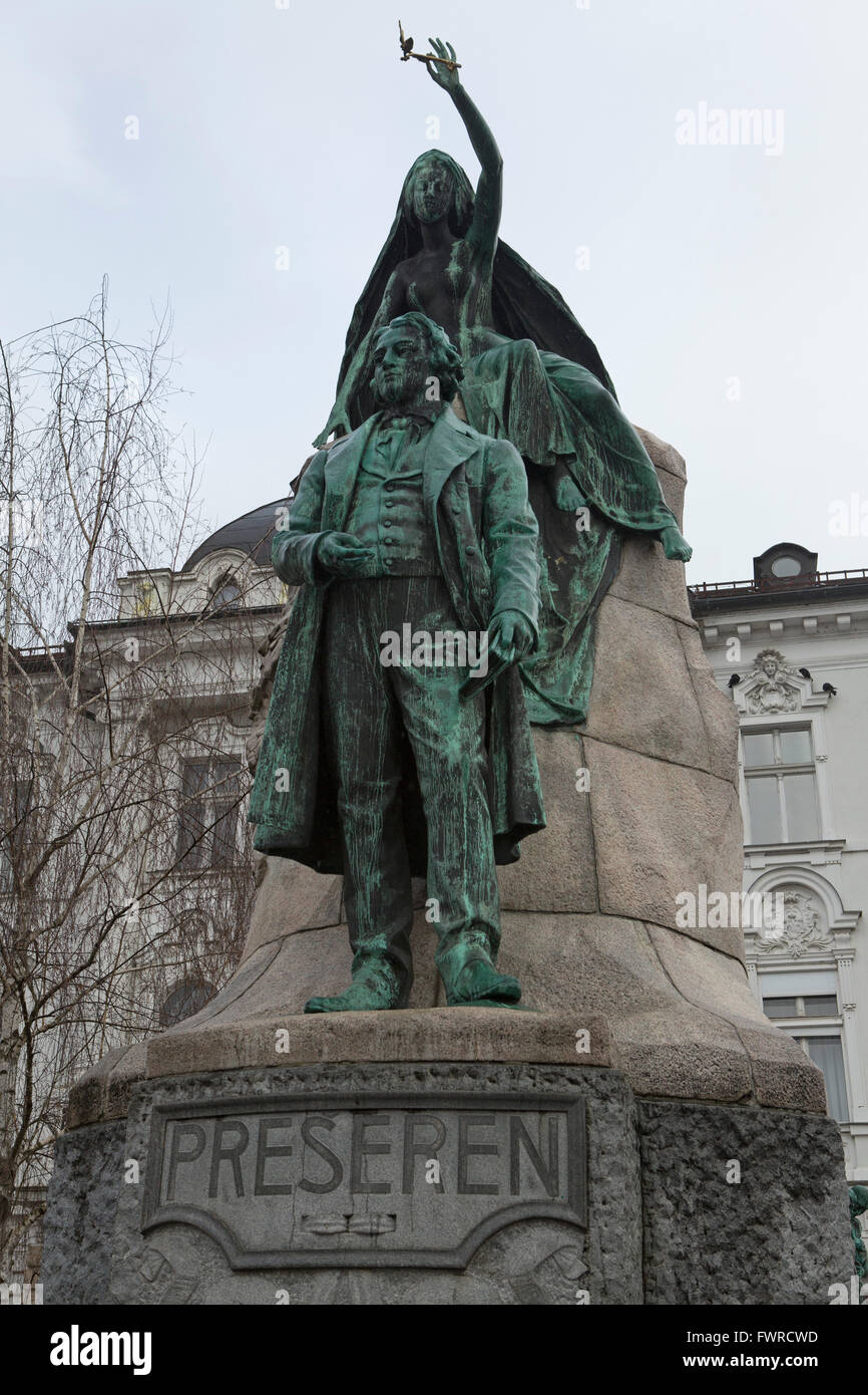 The Preseren Memorial at Preseren Square in Ljubljana, Slovenia. The ...