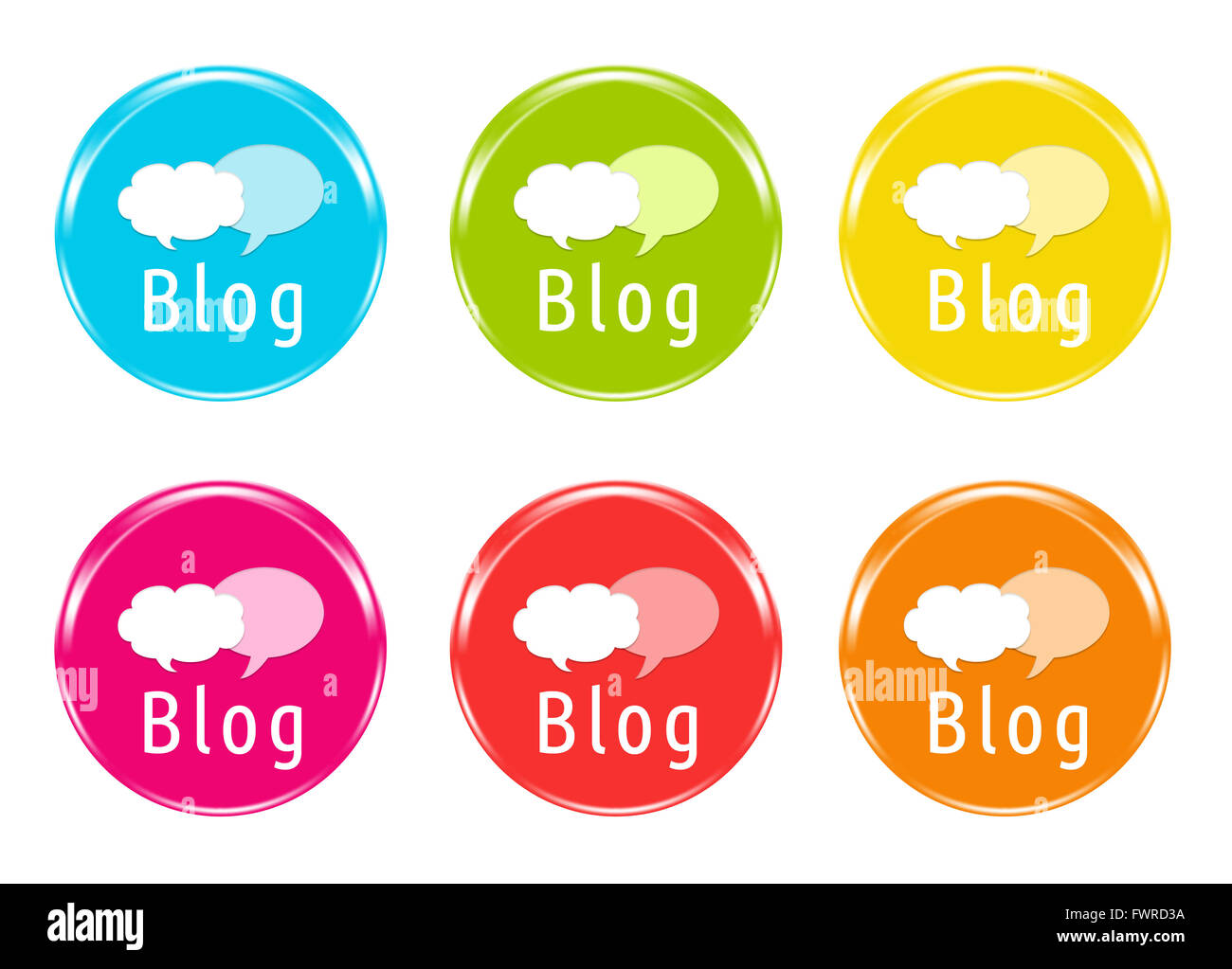 Set of colorful icons to access Blog in blue, green, yellow, pink, red ...
