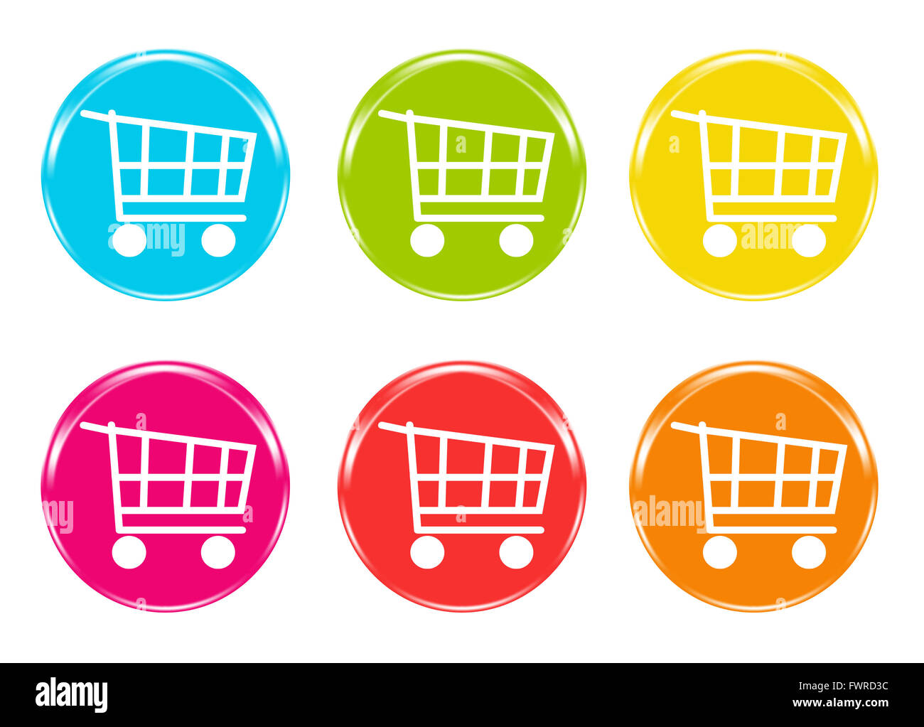 Set of colorful icons for the web with shopping carts in colors blue ...
