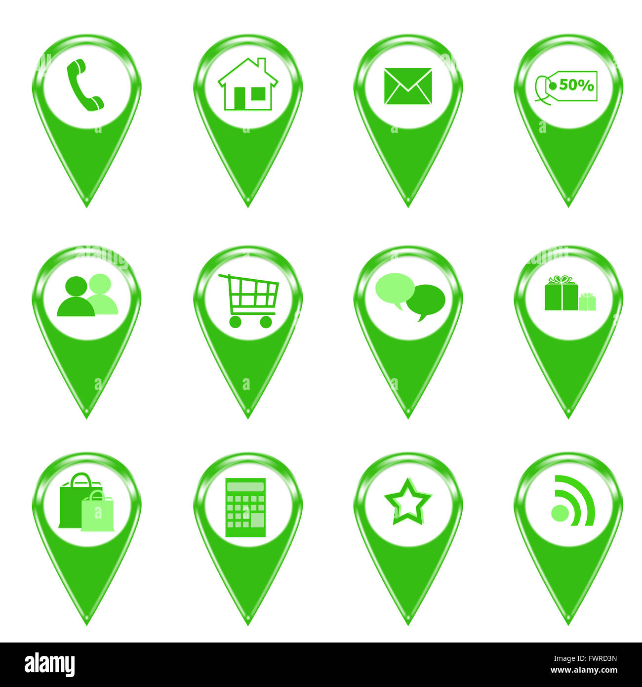 Set of icons for web or markers on maps in green color Stock Photo - Alamy