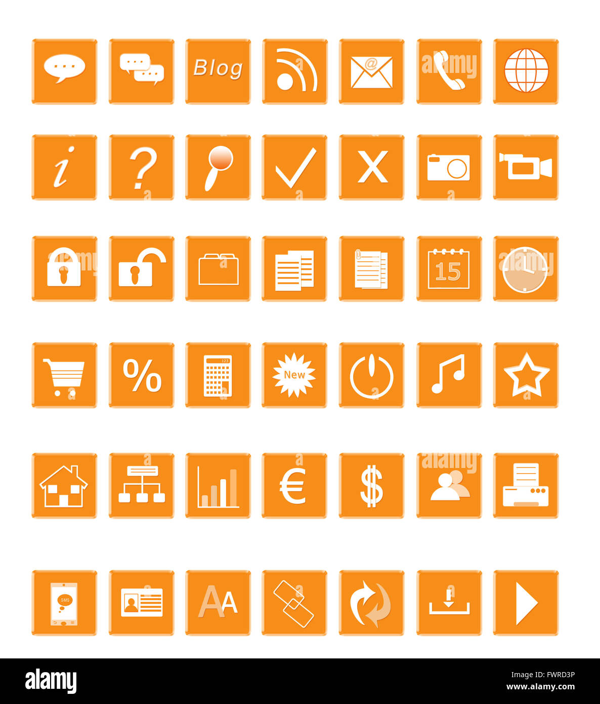 Set of squared icons for the Web in orange colors Stock Photo - Alamy