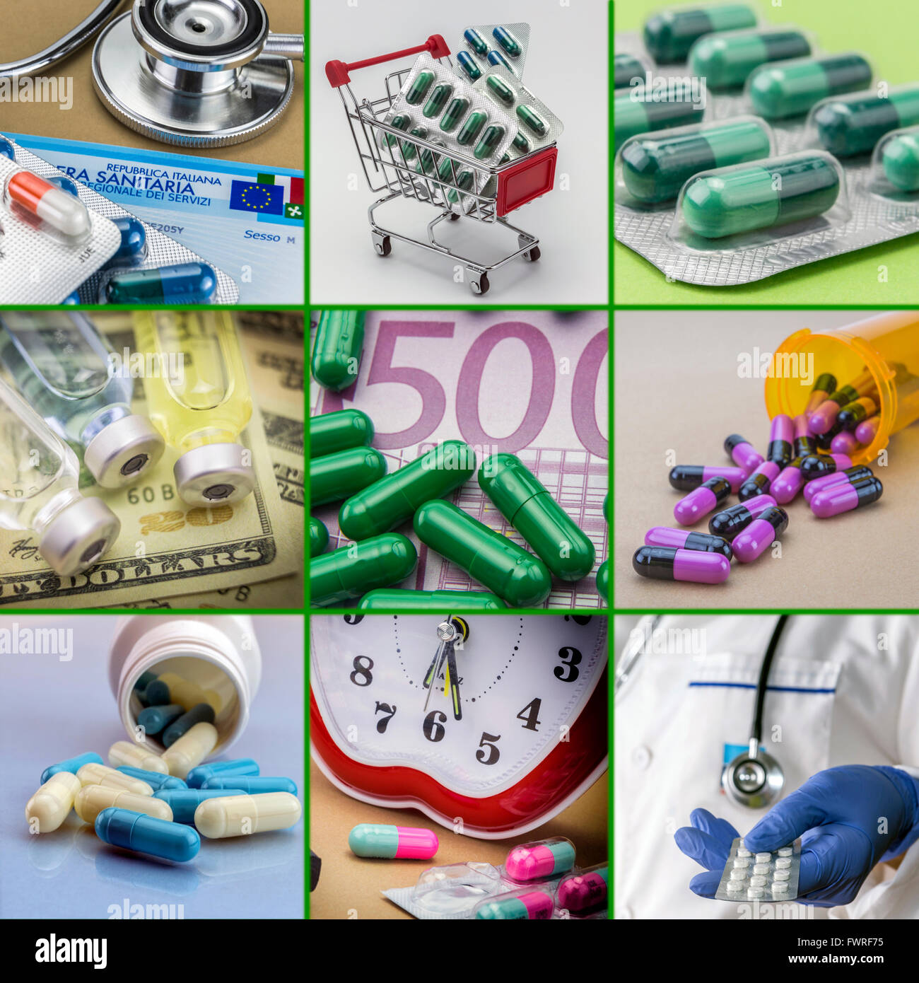 concept of health copay, collage medicine Stock Photo - Alamy