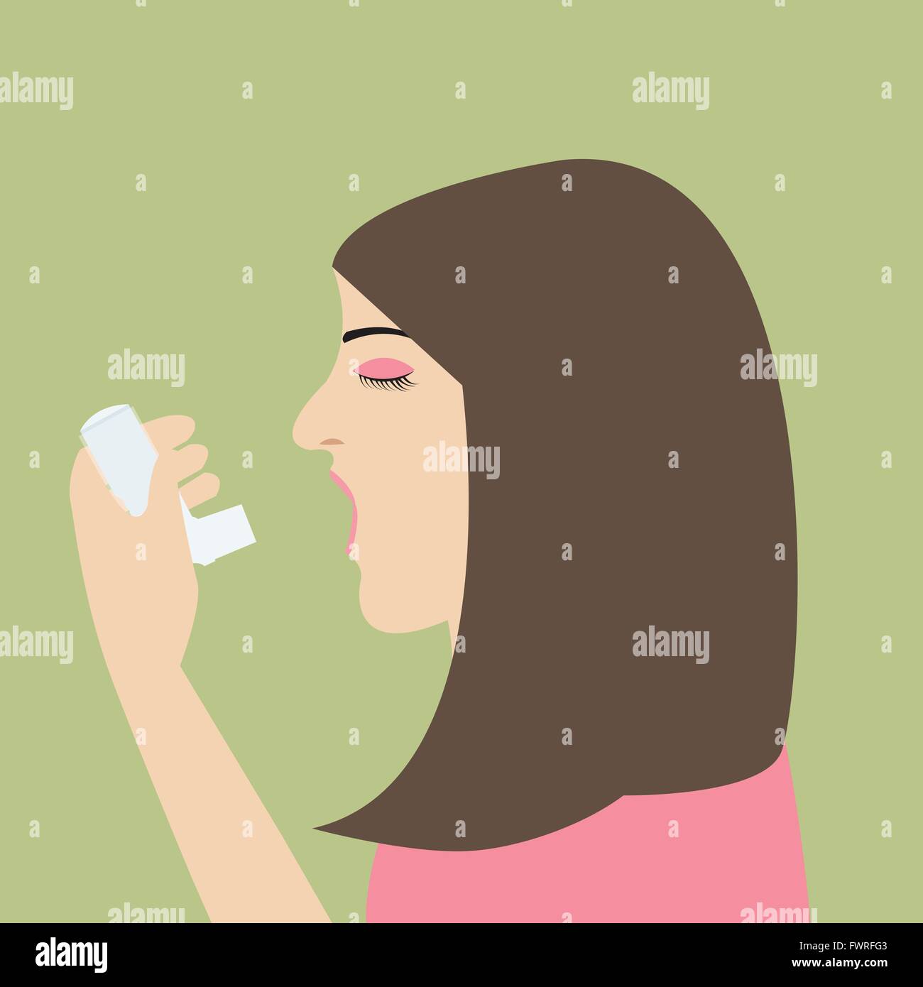 woman asthma holding inhaler illnes vector cartoon flat illustrationj ...