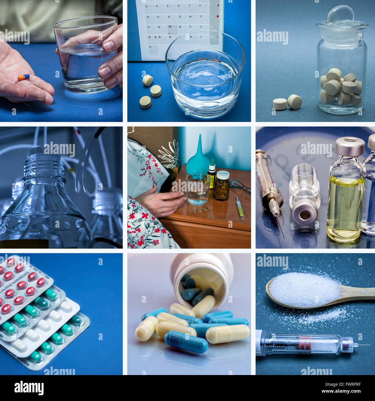 Pills collage. Medicine and health Stock Photo - Alamy