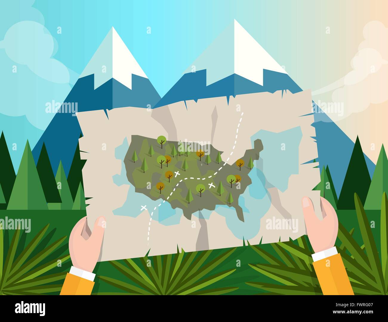 Hiker using map and compass Stock Vector Images - Alamy