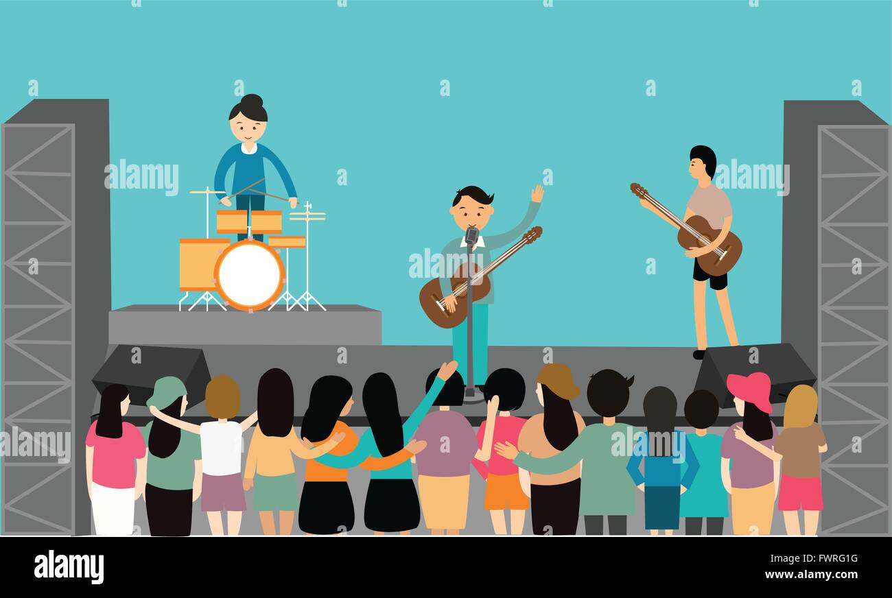 music concert performance flat vector fun playing instrument young ...