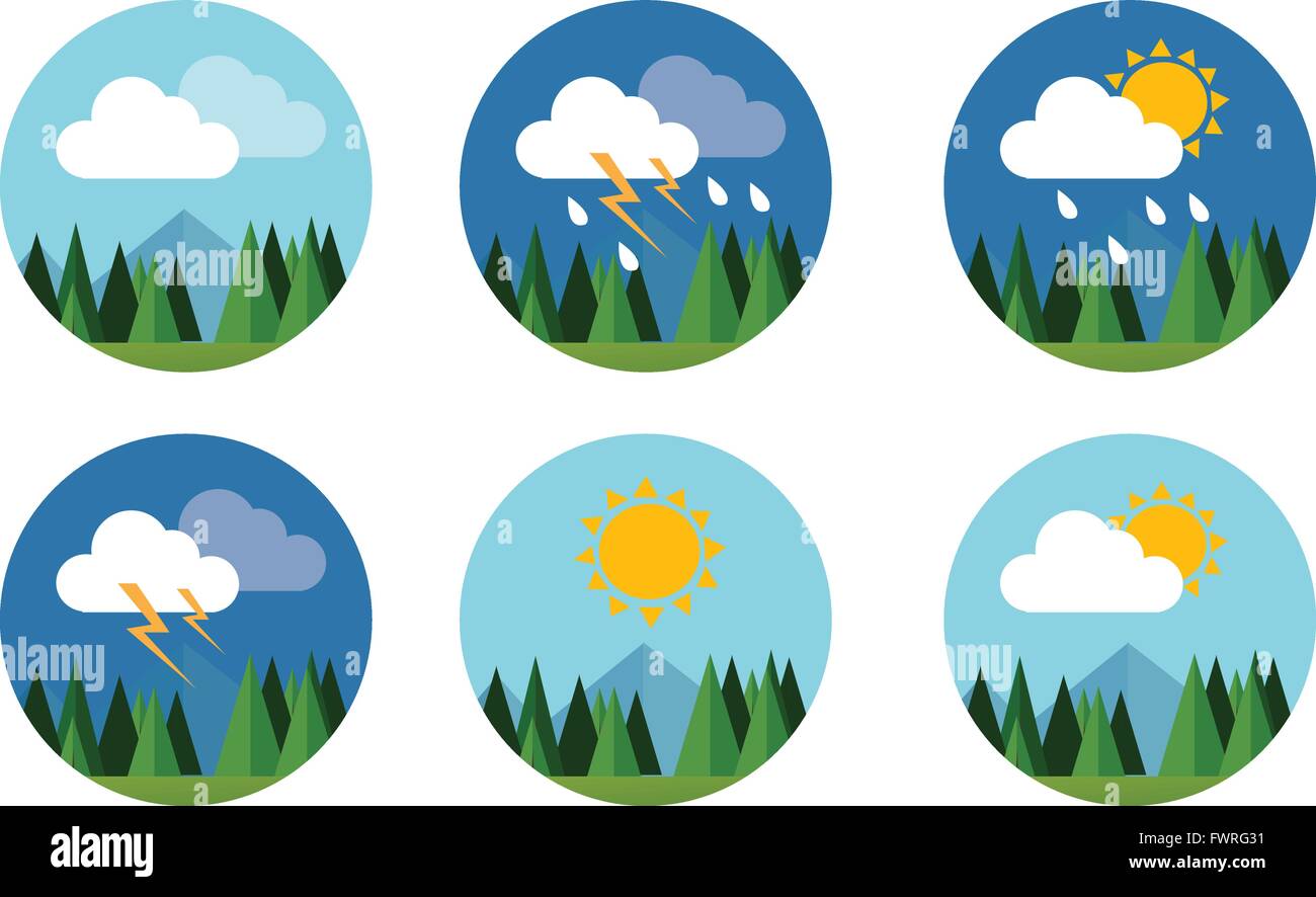 weather icon set flat vector forecast sky cloud sunny thunder Stock ...