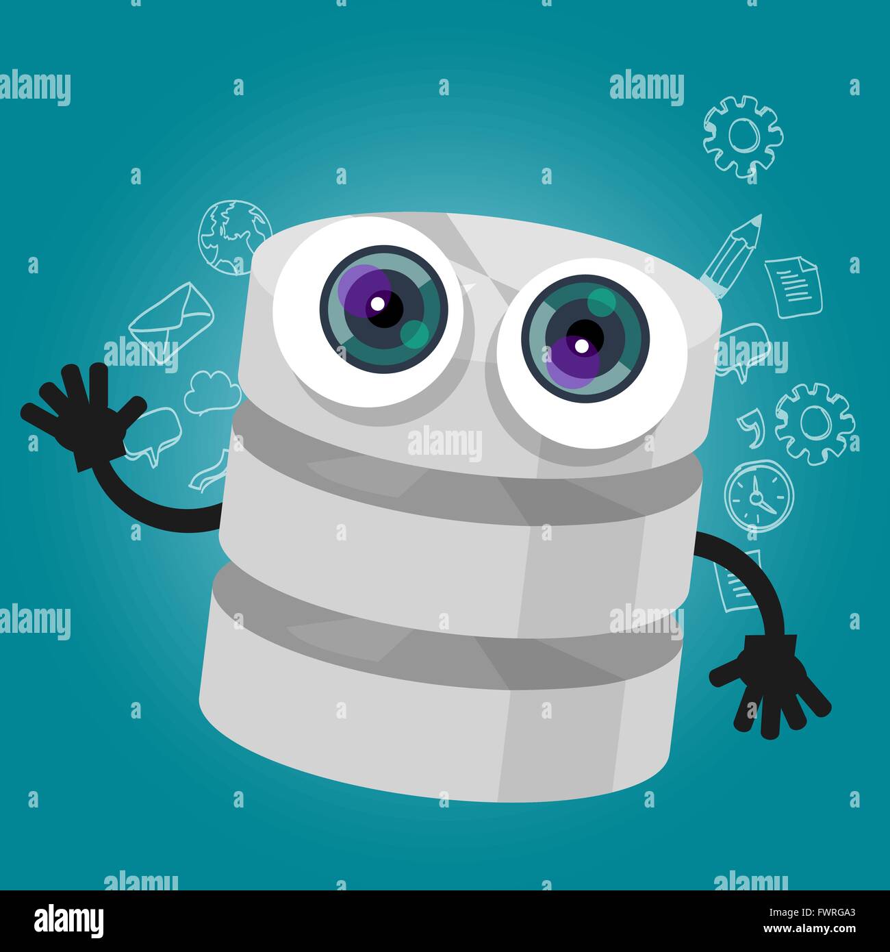 database big data storage cartoon hands eyes mascot cute funny smile ...