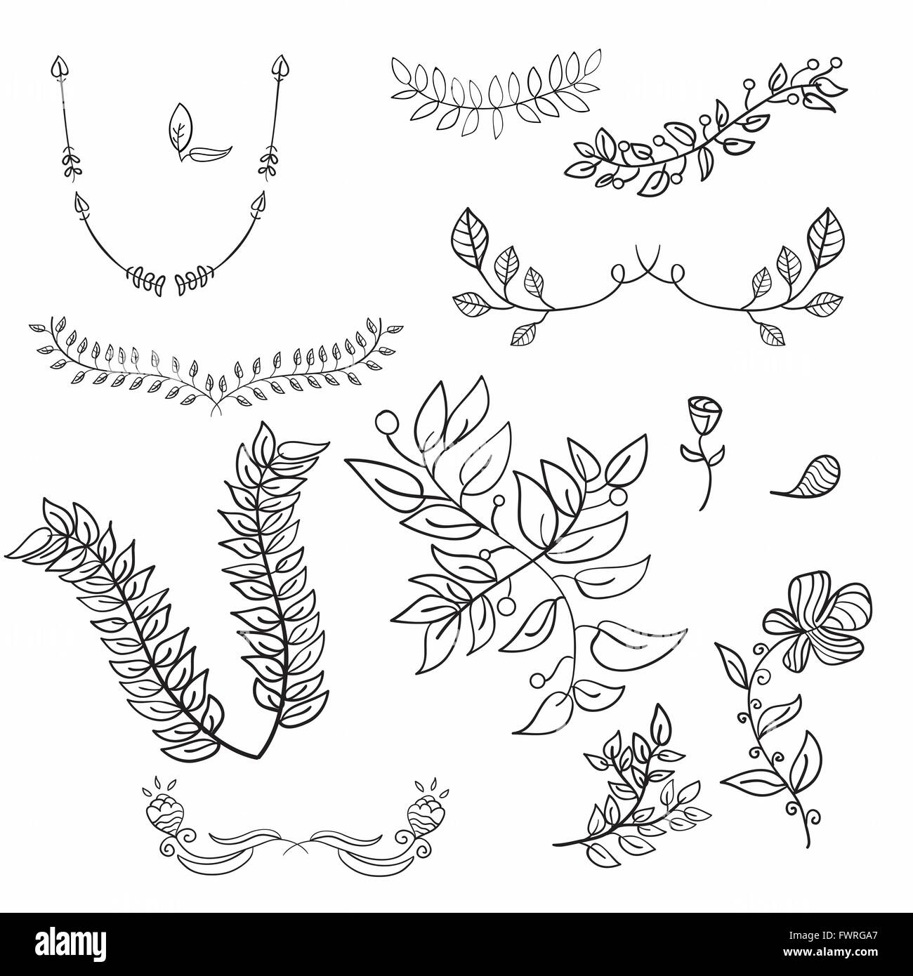 hand drawing floral leaf ornament vector sketch flower illustration ...