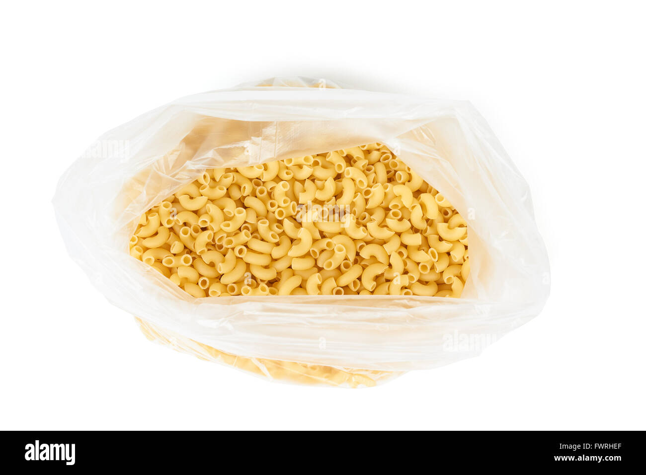 Pasta in open plastic pack isolated on white. Upper view Stock Photo ...