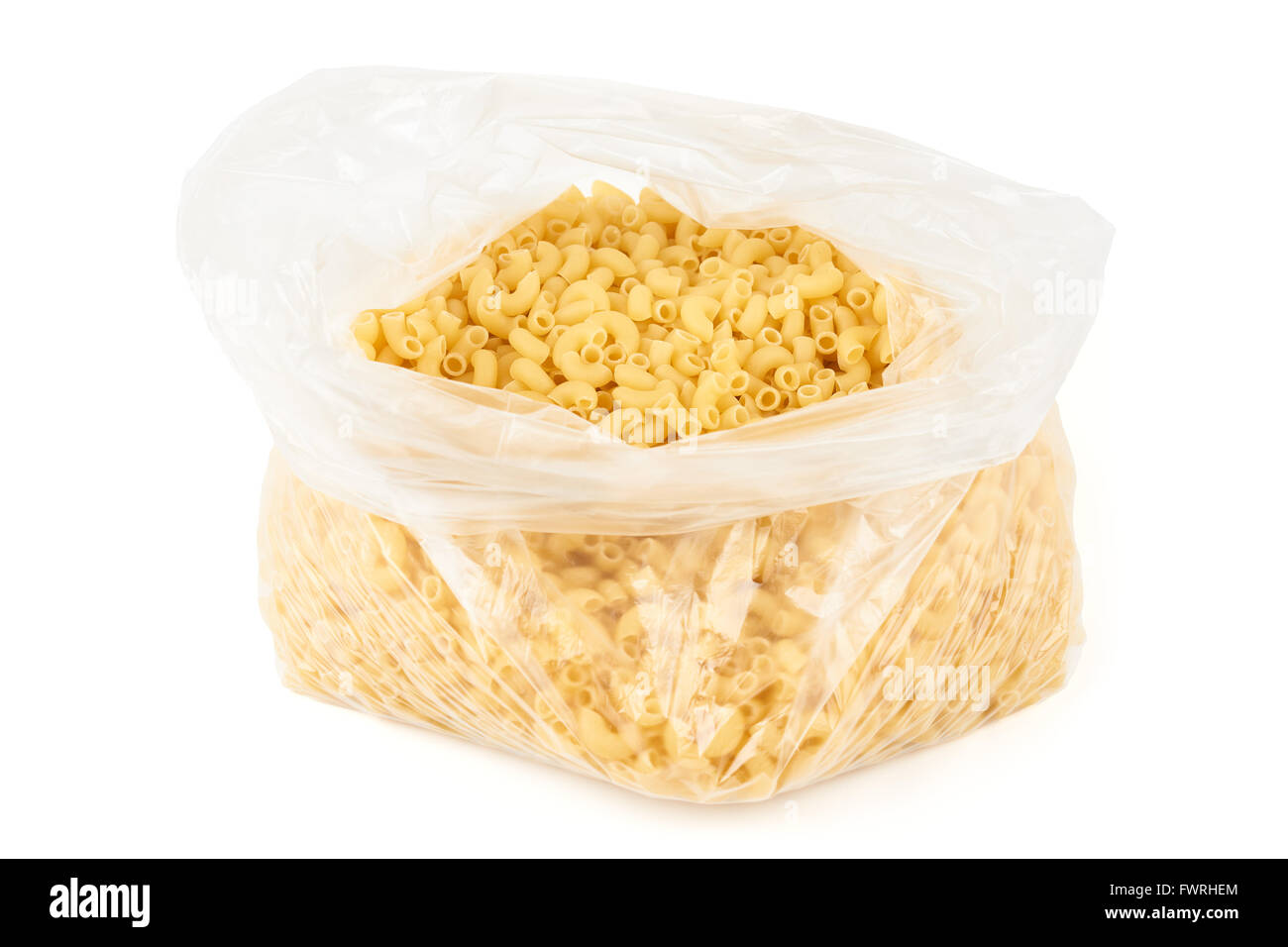 Pasta in open plastic pack isolated on white. Upper view Stock Photo ...