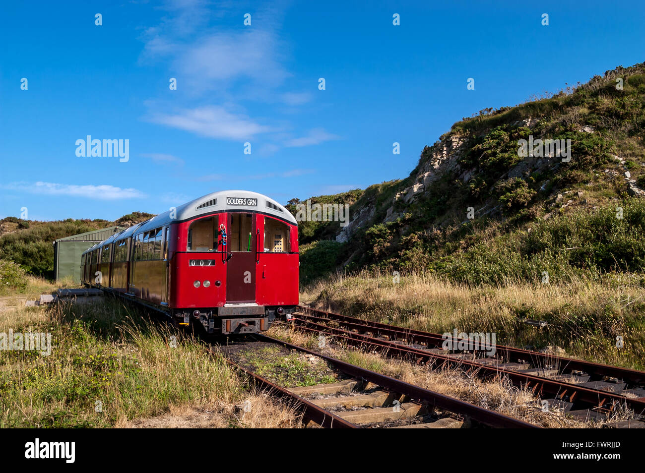 Former London Underground trains in the Mannez Quarry on the island of ...